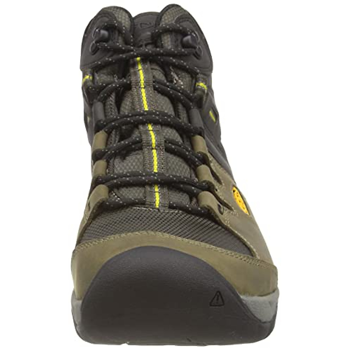 KEEN Men's Steens Mid Height Leather Waterproof Hiking Boots, Black Olive Yellow, 8.5