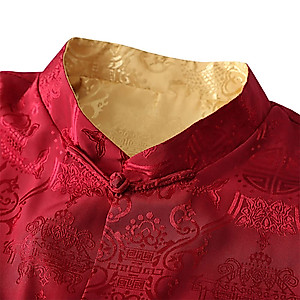 ZooBoo Chinese Clothing Tang Suit - Reversible Traditional China Ancient Costume Male Martial Arts Tang Suit Coats Kung Fu Long Sleeve Jacket Both Sides Wear Tops for Men (XXL, Red with Gold)