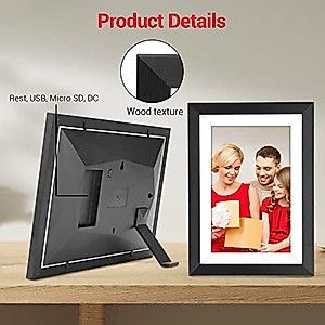 FRAMEO 10.1 Inch Digital Picture Frame WiFi IPS Touch Screen Wood Photo Frame Display, HD 1280x800 with 16GB Storage Auto-Rotate Easy Setup-Gift for Friends Family Share Moments Instantly