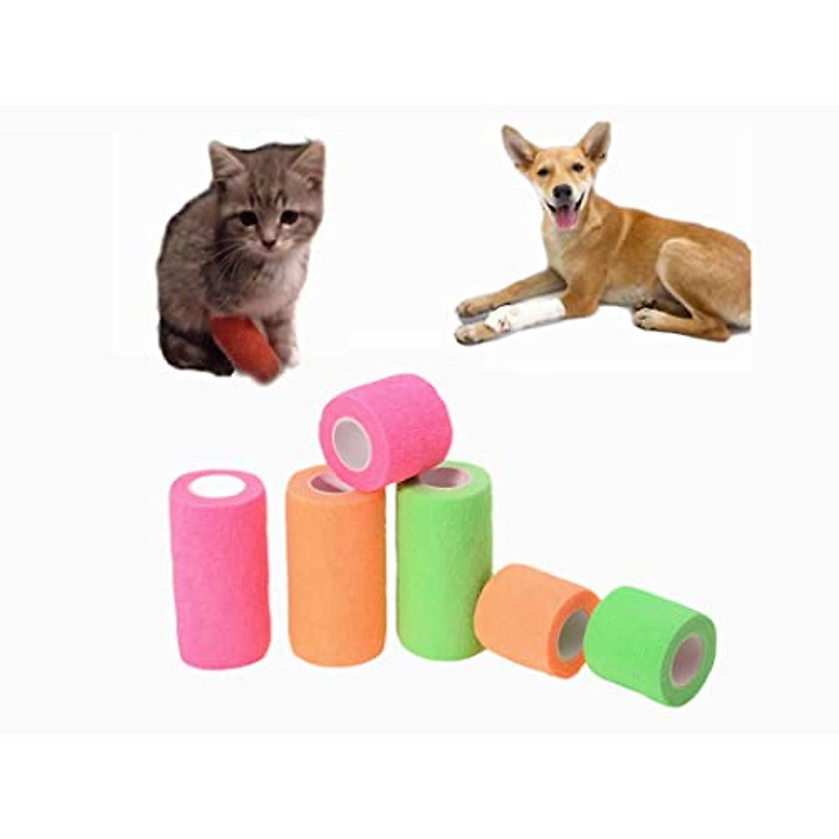 Transun Moo 6 Pack 2" x 5 Yards Self Adhesive Bandage Wrap Breathable Cohesive Vet Wrap for Pets, Elastic Self-Adherent Tape for Sports, Wrist, Ankle (Mixed Colors)