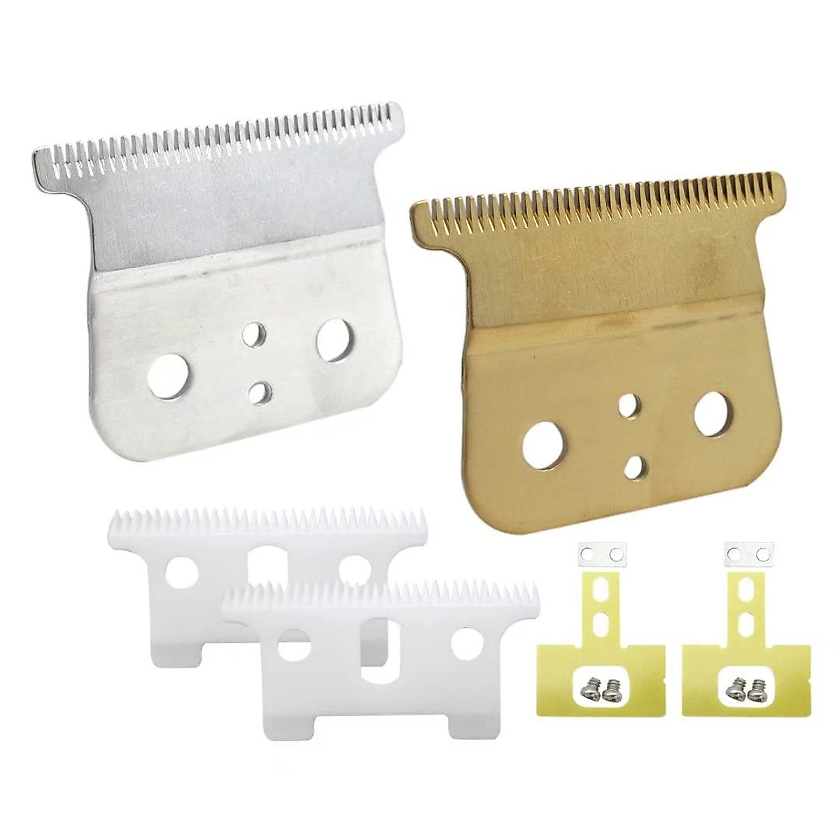 2 Pairs of Replacement T Blade Outliner Trimmer Blades in Silver and Gold with Screws, Sliders and Gaskets