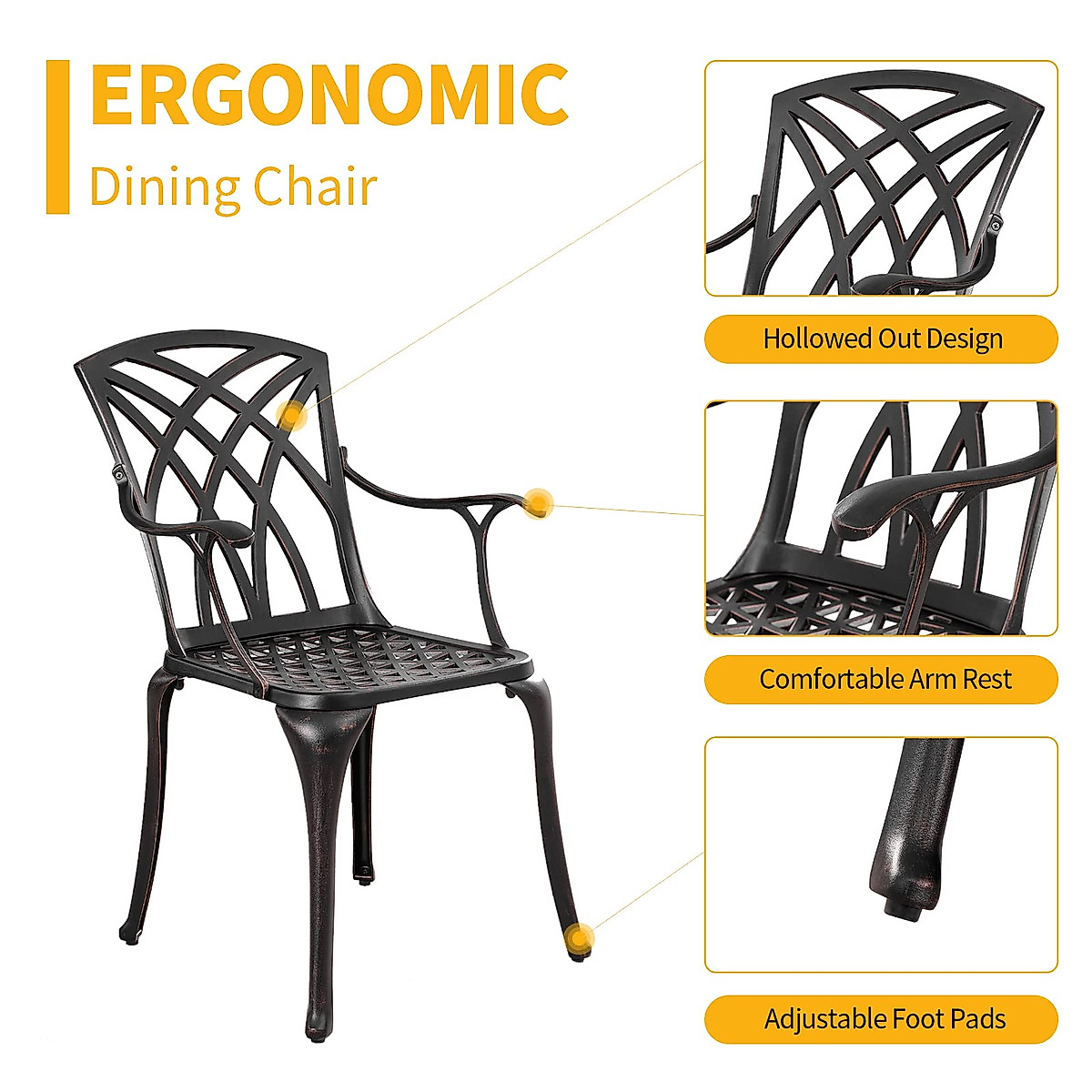 Withniture Outdoor Patio Chairs Set of 2,Outdoor Dining Chairs with Arms,Cast Aluminum Patio Chairs,All Weather Bistro Chair for Front Porch Set,Lawn,Garden,Backyard(Bronze)