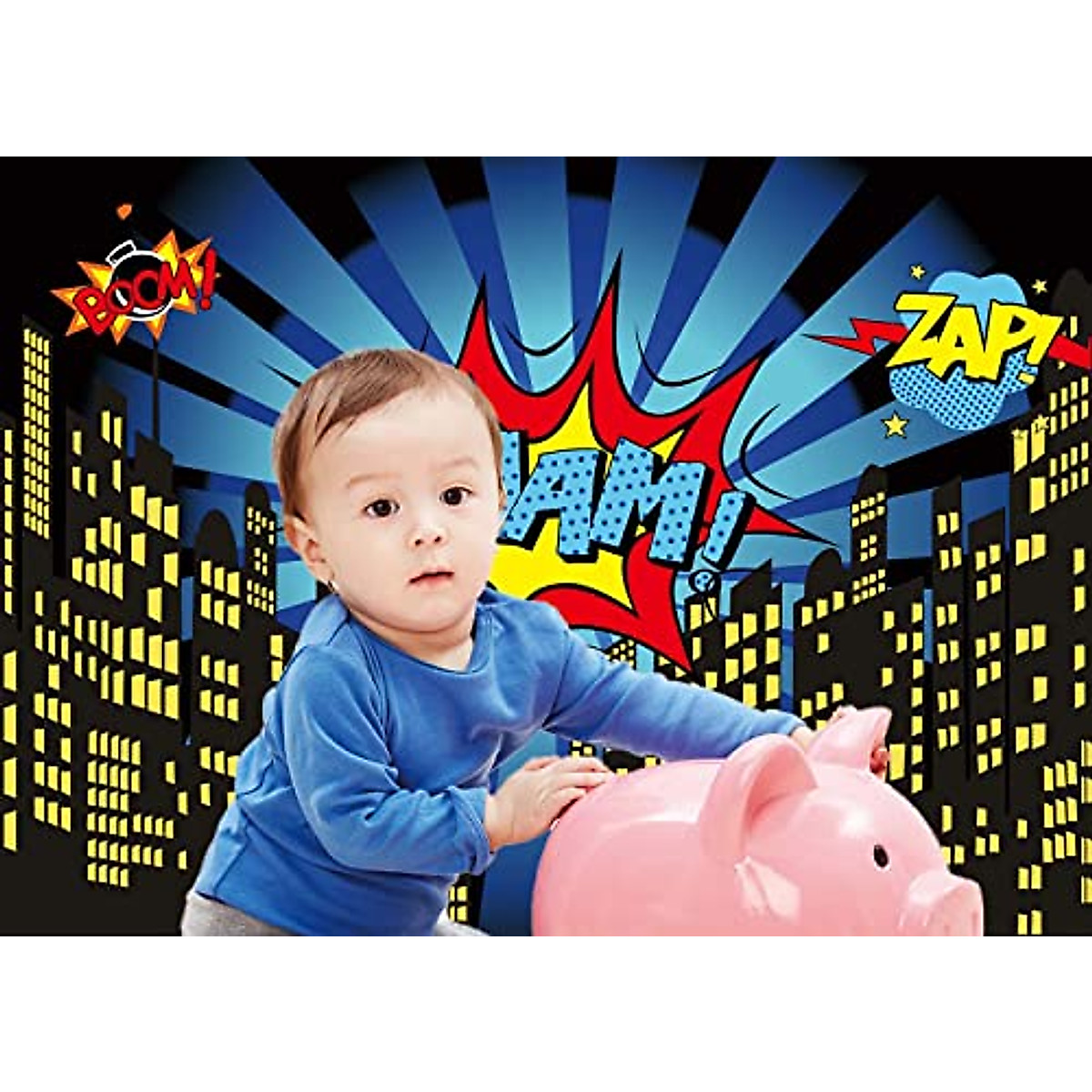 Superhero City Theme Photo Booth Birthday Party Decoration Supplies Background Studio Prop (7x5FT)