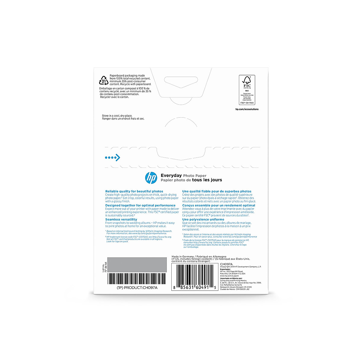 HP Everyday Photo Paper, Glossy, 5x7 in, 60 sheets (CH097A)