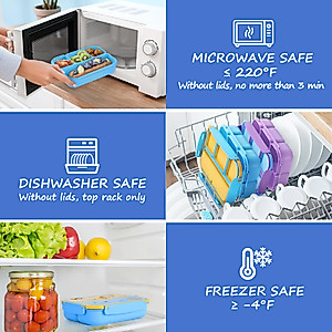 Sunhanny Lunch Box Kids, Bento Lunch Box for Girls Boys School, Lunch Containers for Adults Kids with 4 Compartments, Sauce Container, Utensils, Food Picks and Muffin Cups, Blue Dinosaur