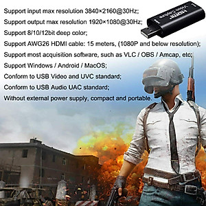 4K HDMI Video Capture Card, HDMI to USB2.0 Capture Card Full HD 1080P 30fps - Video Recording Via DSLR & Camcorder to Live Streaming Video Conference, Compatiable with Nintendo Switch, PS4, Xbox etc