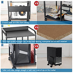 Retyion Mobile Printer Stand with Storage, 3-Tier Rolling Printer Table with Hanging Bag, Computer Tower Stand Under Desk for Home Office Storage (Black)