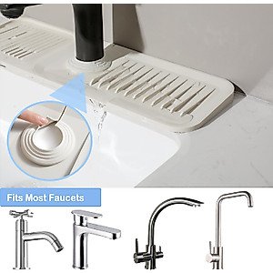 Gelecek Kitchen Sink Splash Guard, 14.6” x 5.5“ Silicone Sink Faucet Mat, Sink Draining Pad Behind Faucet, Faucet Splash Catcher, Keep Kitchen and Bathroom Sinks Dry, Grey