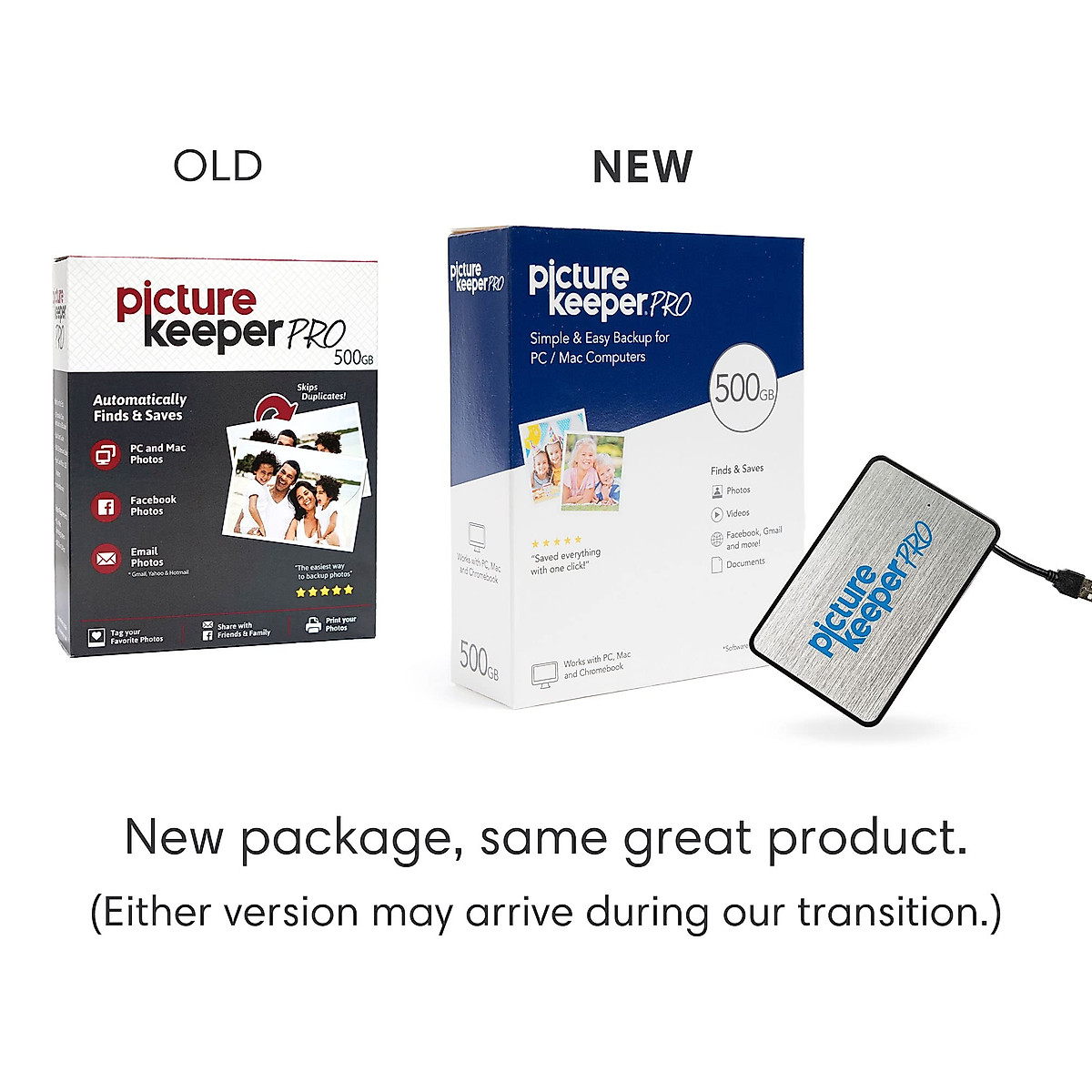 Picture Keeper PRO Connect Photo & Video External Hard Drive for Mac and PC Computers, 500GB USB Flash Drive