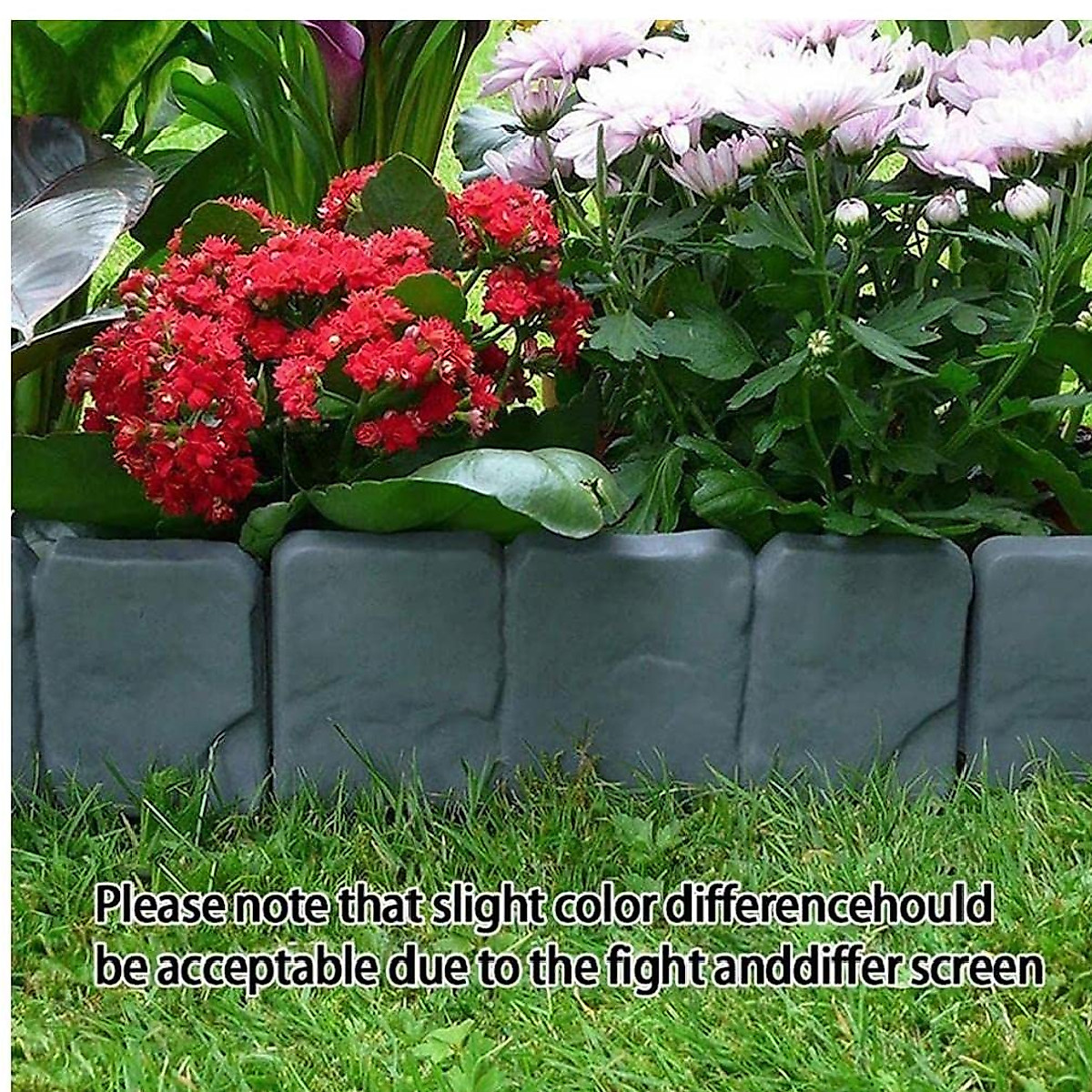 20pcs Plastic Stone Effect Garden Fence Decorative Flower Bed Border Edging Grey Interlocking Lawn Landscape Stakes