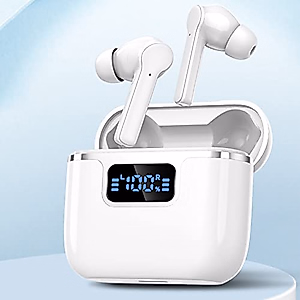 Wireless Bluetooth Earbuds with Charging Case, Stereo Headphones with Deep Bass Low Power Noise Reduction, Built in Mic Headset for Sport/Work