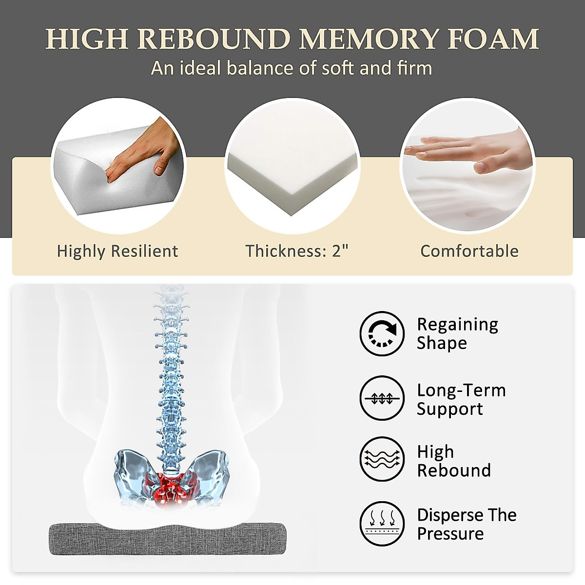 Wellsin Chair Cushions for Dining Chairs 4 Pack - Kitchen Chair Cushions with Ties and Non-Slip Backing - Dining Chair Pads 16"X16"X2", Dark Gray