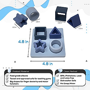 BraveJusticeKidsCo. Early Education Silicone Baby Puzzle | Stacking Building Blocks Toddler Toys (Blue)