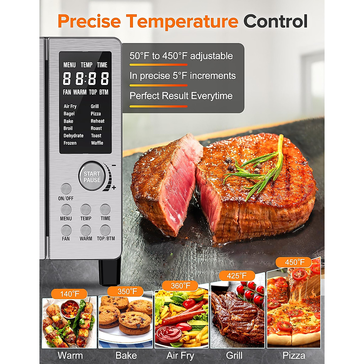 Nuwave Bravo Pro Smart 21QT Toaster Oven Air Fryer Combo, Convection Oven Countertop, 12 functions all in 1, with even & quick crisp technology, 50-450°F, 1800W, Stainless Steel