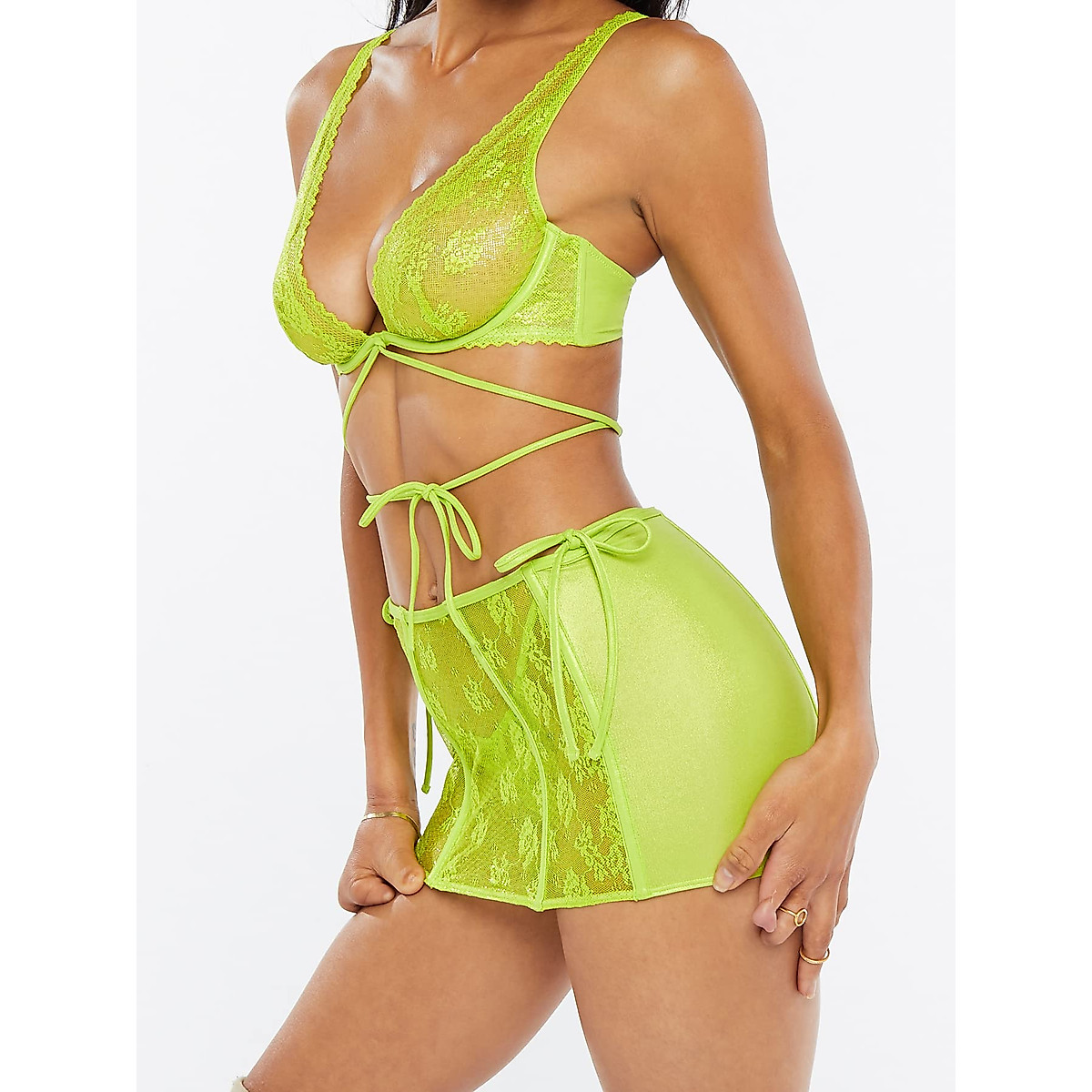 Savage X Fenty, Women's, Caged Lace Skirt, Fuji Apple Green, M