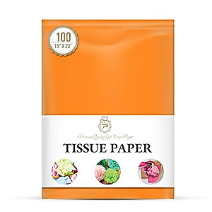 Tangerine Orange Gift Wrapping Tissue Paper for Gift Packaging, Floral, Birthday, Christmas, Halloween, DIY Crafts and More 15" X 20" 100 Sheets