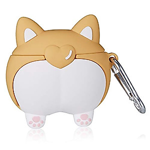 Coralogo for Airpods 1/2 Cute Case, 3D Cartoon Animal Character Soft Silicone Airpod Skin Dog Funny Fun Cool Keychain Design Accessories Cover Air pods Cases for Kids Teens Girls Boys (Lucky Corgi PP)