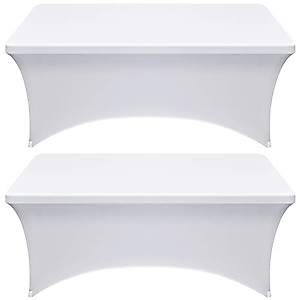 Yastouay 2 Pack 6ft Stretch Table Cloth Spandex Table Cover Tight Fitted for 6ft Rectangular Tables White Washable Tablecloths for Party, Wedding, Banquet, Outdoor (White, 6 Ft)