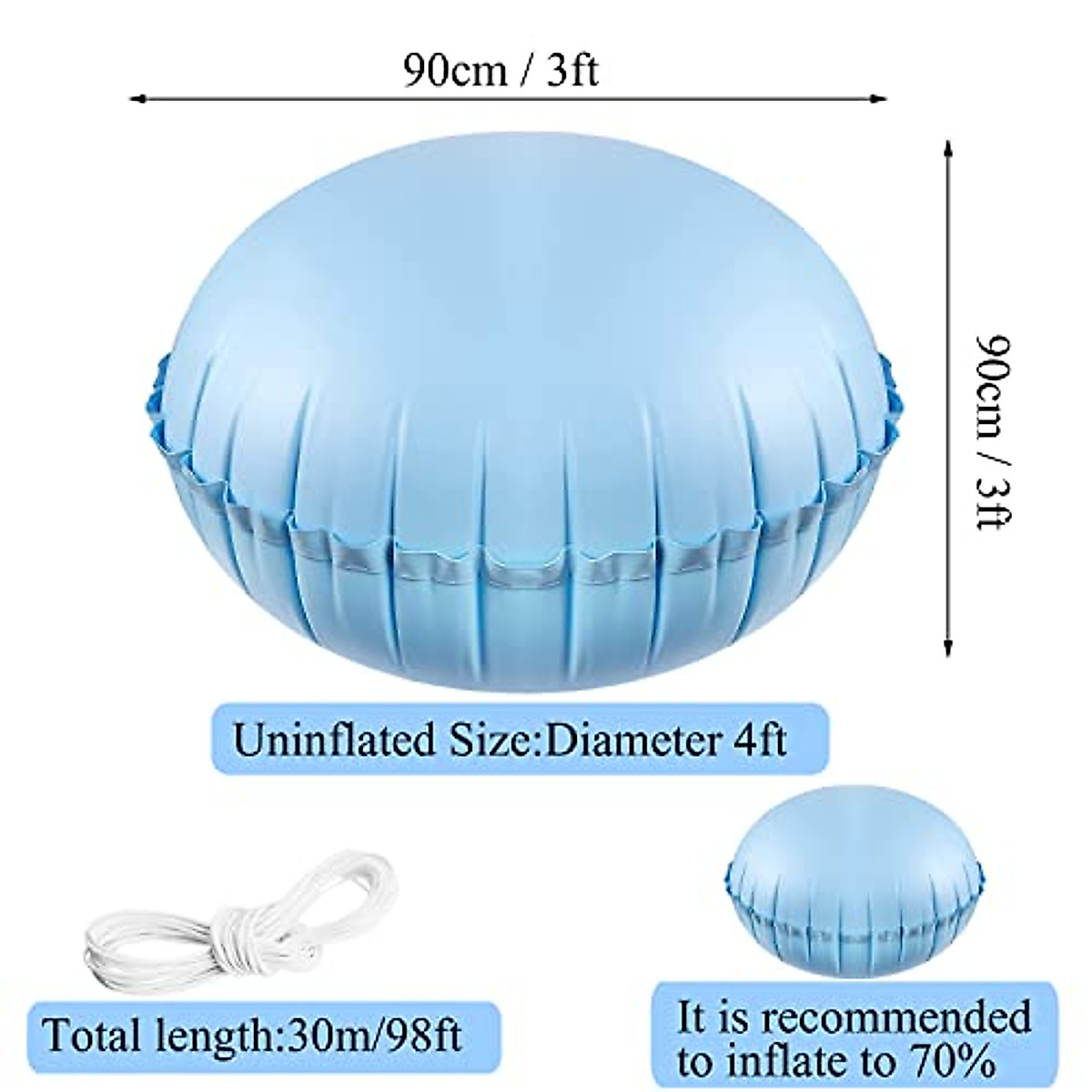2PACK Round Air Pool Pillow for Above Ground Swimming Pool Covers,4' x 4' Winter Pool Winterizing Closing Kit with Ropes,Super Durable PVC & Strong Cold Resistant Pool Cover Air Pillow