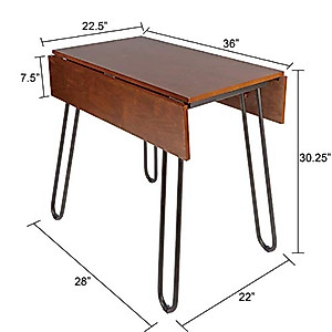 Silverwood Wood Metal Henry Drop Leaf Table with Hairpin Leg, 36" x 36" x 30.25", Brown