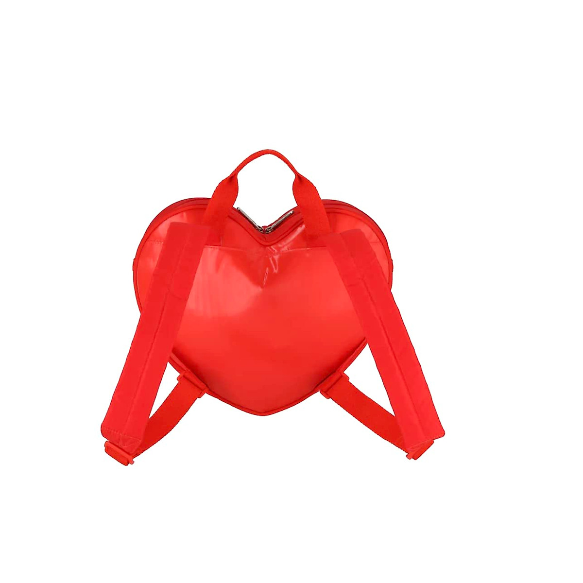 LeSportsac Red Patent Heart Backpack, Style 3863/Color E621, Vibrant Red Patent/Iridescent Heart Shaped Backpack/Top Handle, Adorable Unique Backpack, Modern Red Zipper, Specialty Coated Patent