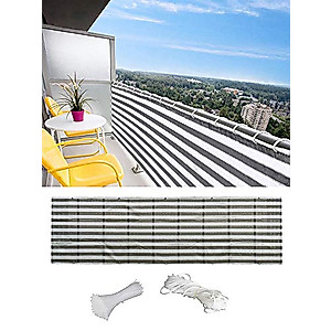 ALXFFBN Shade Cloth, 16.4x2.9ft Striped Mesh Fence Balcony Privacy Screen Fencing Windscreen with 43ft Rope and 24 Cable Zip Ties for Outdoor Yard Wall Garden Backyard