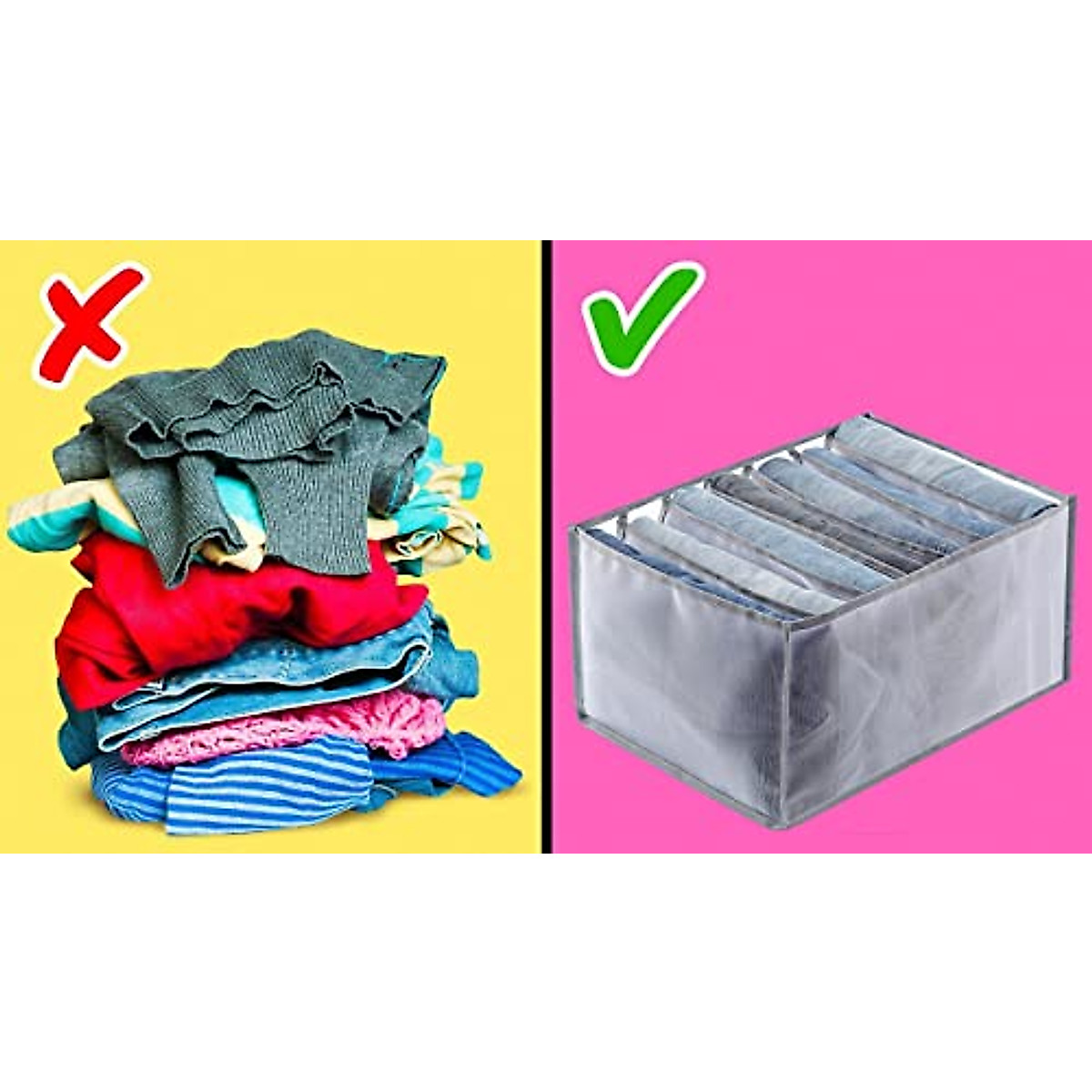 2 Pack 7 Grids Pants Organizer Jeans for Closet Storage Jean Clothing Closet Wardrobe Clothes Baskets Mesh Washable Foldable Drawer Thin Jeans T-shirts Underwear Socks Bra Leggings Skirts Swearter (2)