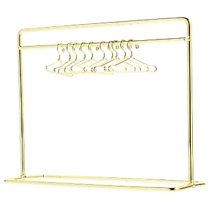 NUOBESTY Doll Hangers Miniature Garment Rack with 10pcs Mini Clothes Hangers Metal Dress Outfit Holders for Closet Wardrobe Dollhouse Furniture Accessories Golden Doll Closet