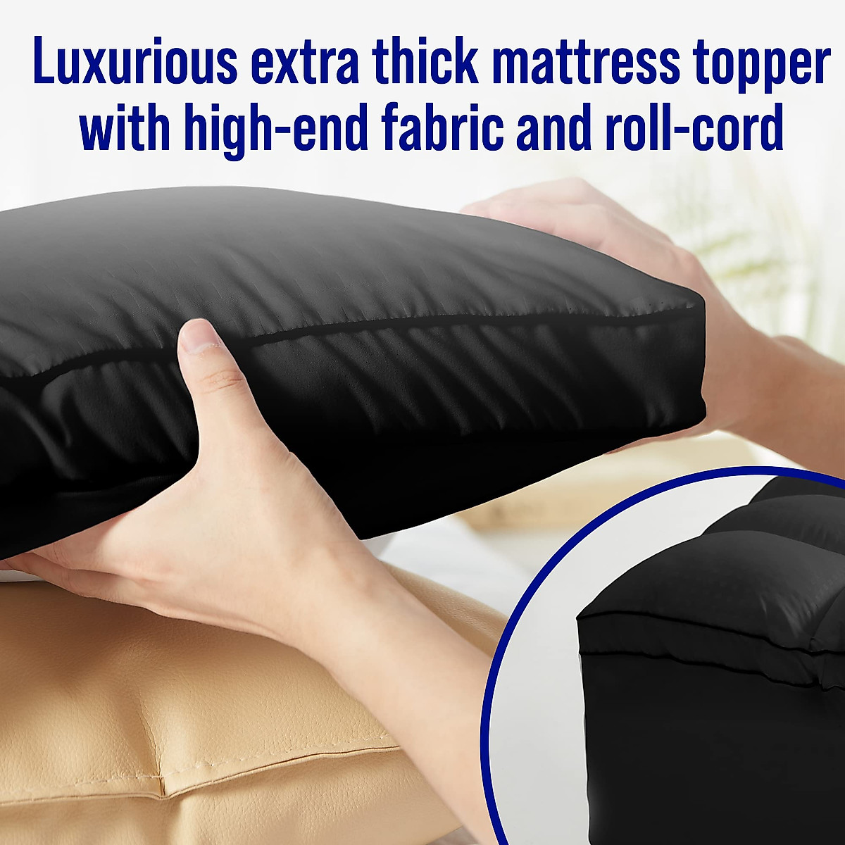 HYLEORY Full XL Size Mattress Topper for Back Pain, Extra Thick Cooling Mattress Pad Cover, Down Alternative Overfilled Plush Pillow Top with 8-21 Inch Deep Pocket, Black