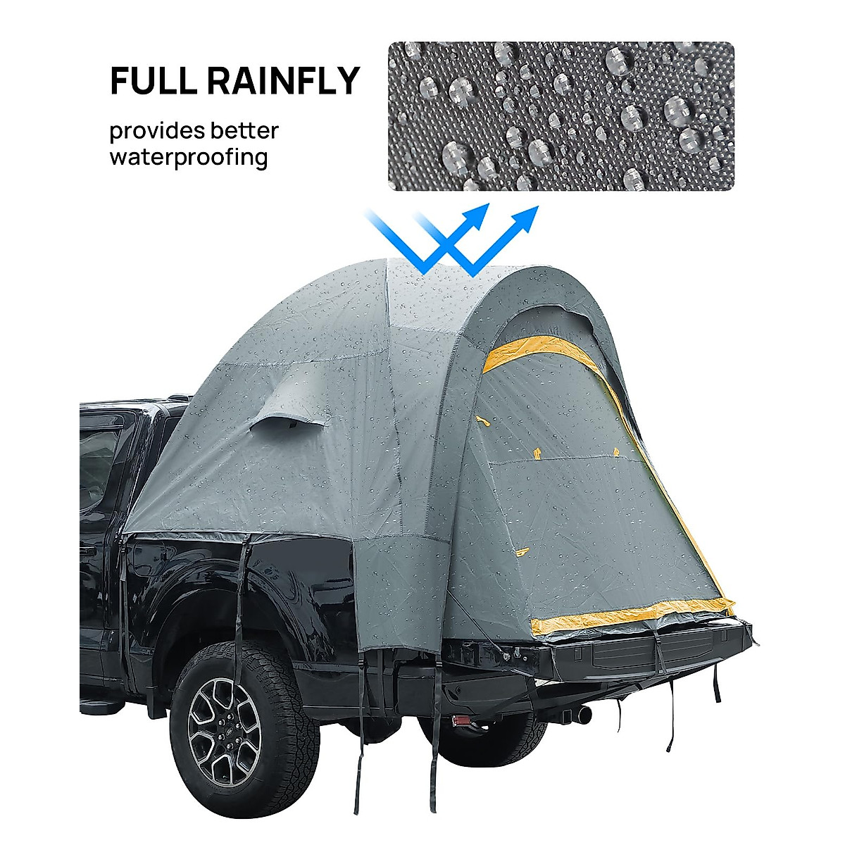 JoyTutus Pickup Truck Tent 2.0, Waterproof PU2000mm Double Layer for 2 Person, Portable Truck Bed Tent with Rainfly, 5.5'-6' Camping Preferred - Orange