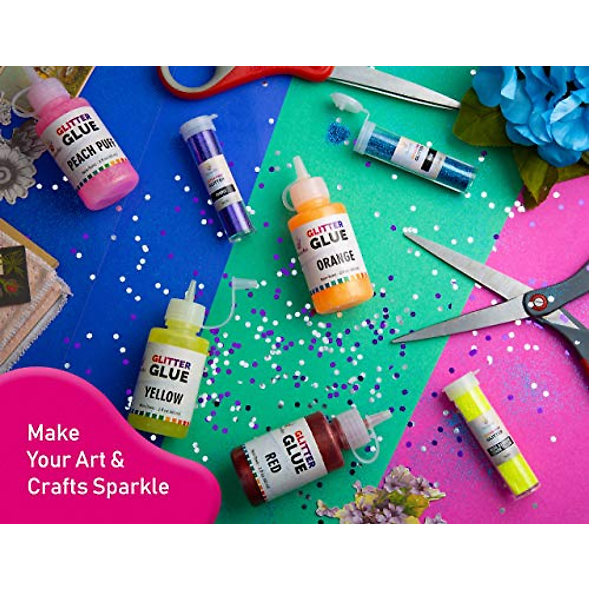 Glitter Glue (Value Pack - 24 Colors) | Washable Glittery Art Glue | Essential Slime Supplies for Slime Making and Arts & Crafts Projects | Non-Toxic & Safe for Kids