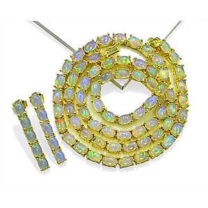 24.20 Carats Natural Ethiopian Welo Opal Cabochon Tennis Bracelet 925 Sterling Silver October Birthstone Jewelry Birthday Gift Love and Friendship Gift For Girlfriend Gift For Her (18 Inches, Sterling Silver)