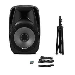 Sonart 15" 1500W Powered Speakers, 2-Way Full Range Portable PA Speaker System Combo Set With Stands/Illuminating Light/Microphone/EQ/USB/Bluetooth