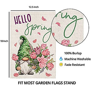 Hello Spring Garden Flag for Outside 12x18 Double Sided,Gnome with Flowers Small Yard Flag, Summer Seasonal Decors for Outdoor Anniversary Wedding Farmhouse Holiday