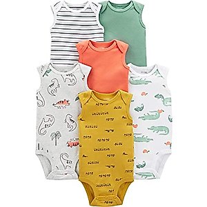 Simple Joys by Carter's Baby Boys' 6-Pack Sleeveless Bodysuits, Alligator/Dinosaur/Stripe/Trucks, 3-6 Months