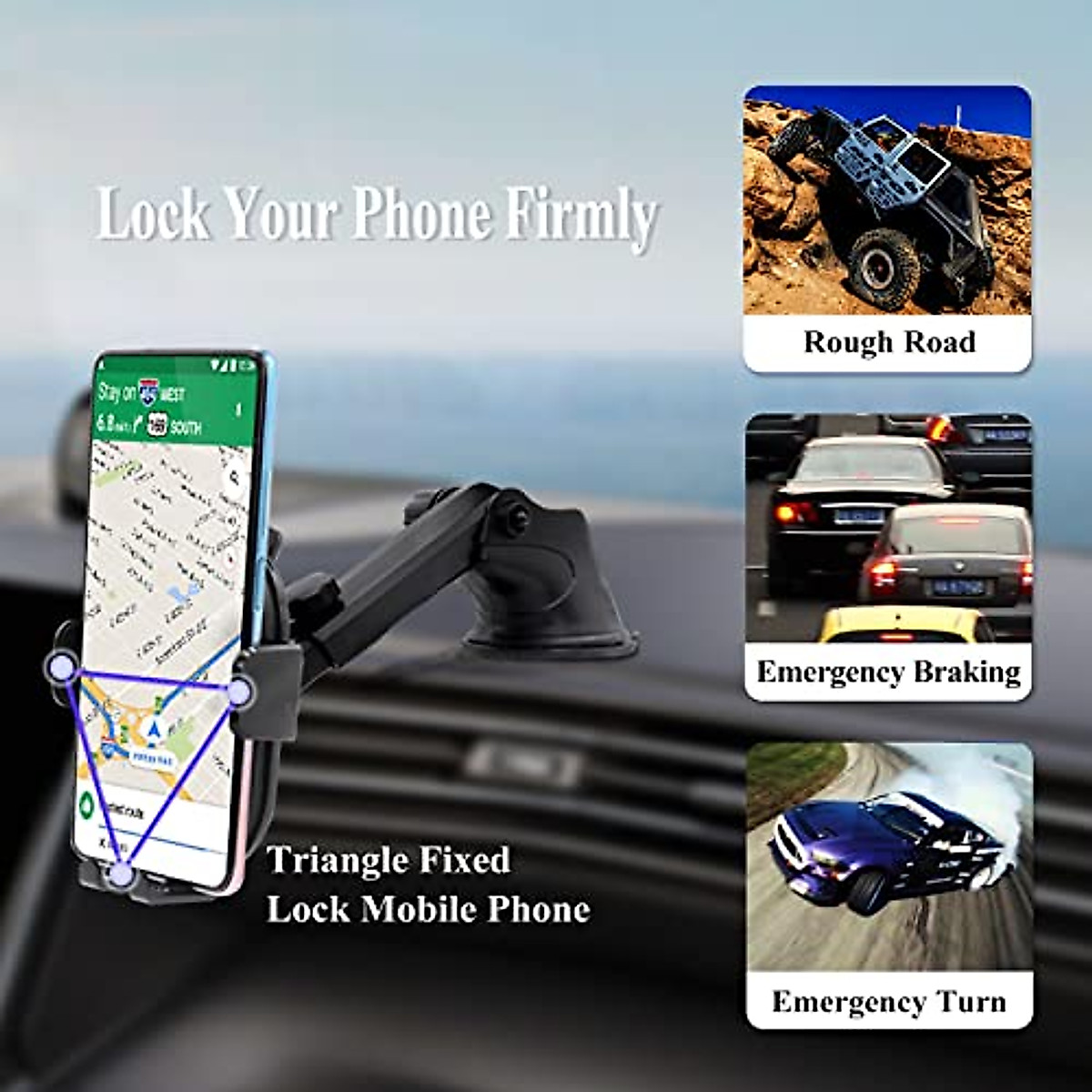 Phone Mount for Car, 1 Second Quick Release, Phone Holder for car Adjustable 360 Rotation, Cell Phone Holder Car be Applied to Dashboard or Windshield