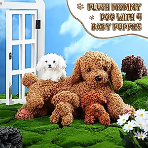 Honoson Nurturing Dog Stuffed Animal with Puppies, Mommy Dog with 4 Baby Puppy Soft Cute Stuffed Plush Dog Puppy for Kids Birthday Gifts Party Favors (Curly Dog)