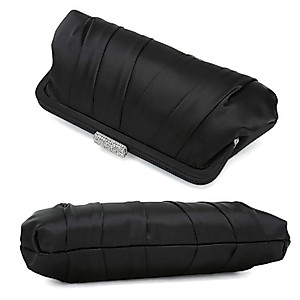 CHARMING TAILOR Classic Pleated Satin Clutch Bag Diamante Embellished Formal Handbag for Wedding/Prom/Black-Tie Events (Black)