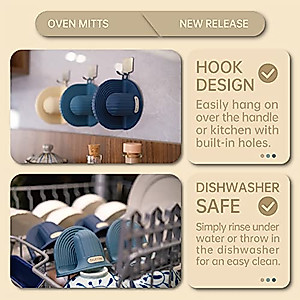 Cosamtec Silicone Oven Mitts Heat Resistant Mini Oven Gloves and Pot Holders Set for Kitchen Non Slip Waterproof Pinch Grips for Cooking and Baking Set of 2