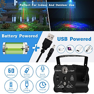 POCOCO DJ Disco Stage Party Lights - Battery Powered Laser Light - Sound Activated Strobe Projector for Christmas Halloween Decorations Karaoke Pub KTV Bar Dance Gift Birthday Wedding