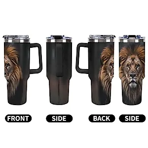 Lion Male Insulated Tumblers with Handle Stainless Steel Coffee Mug Funny Travel Cup with Lid Straw 40oz