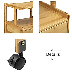 ALIMORDEN 3-Tiers Mobile Printer Stand Holder with Drawer, Rolling Cart with Wheels, Bamboo Rack for Home and Office