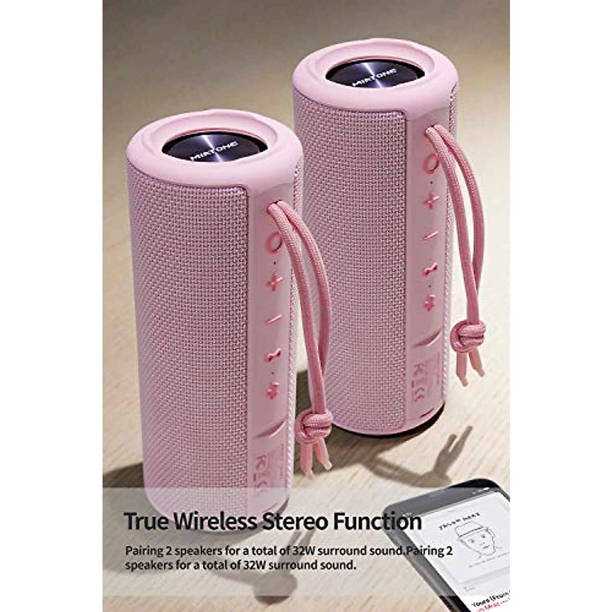 MIATONE Outdoor Portable Bluetooth Speakers Wireless Speaker Waterproof - Pink