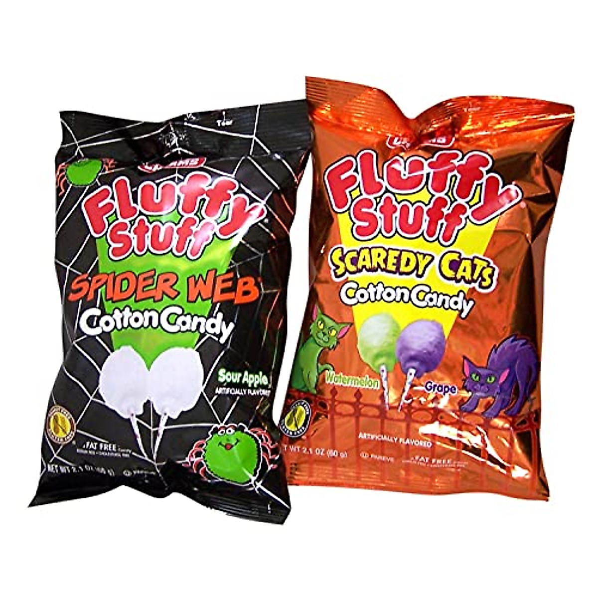 Halloween Cotton Candy, Assorted Fruit Flavored Candy, Goody Bag Fillers for Boys or Girls, 2.1 oz, 2 Pack