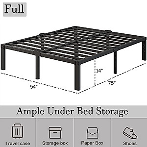 LIJQCI 14 Inch Full Size Bed Frame 3000 lbs Heavy Duty Metal Platform Mattress Foundation No Spring Needed Full Size Bed Frames Easy Assembly, Black