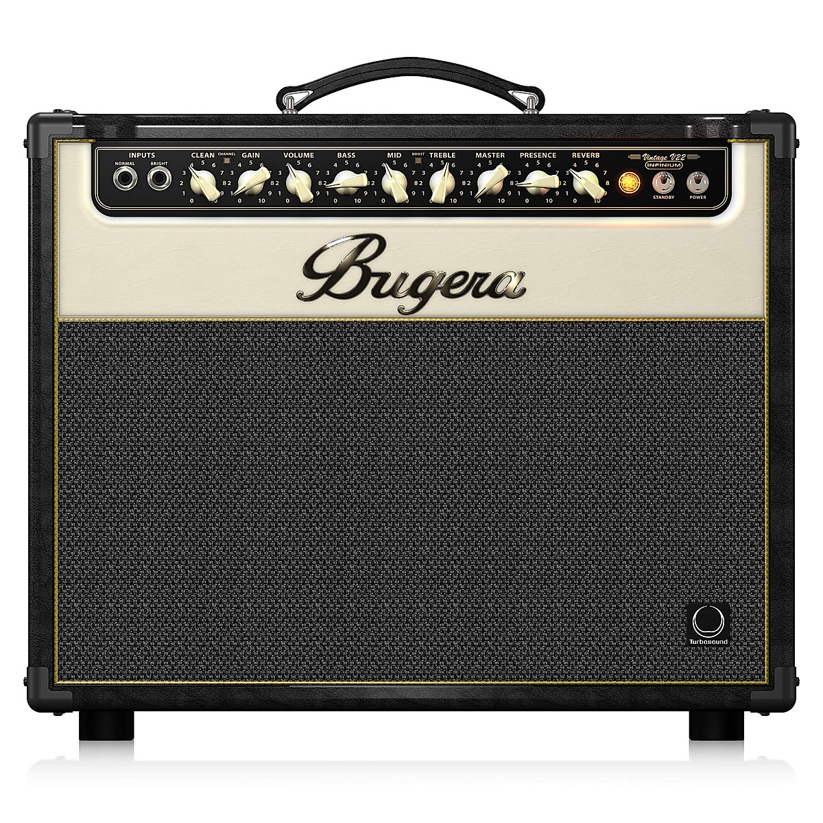 Bugera V22 INFINIUM 22-Watt Vintage 2-Channel Tube Combo with INFINIUM Tube Life Multiplier, Original Turbosound Speaker and Reverb