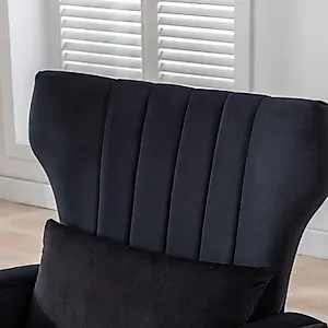 chairus Wingback Velvet Accent Chairs Set of 2, Modern Living Room Armchairs Comfy Upholstered Single Sofa Chair for Bedroom Dorms Reading Reception Room with Gold Legs & Small Pillow, Black