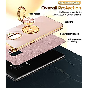 LeYi for Samsung Galaxy S9 Case with 360° Rotatable Ring Holder Magnetic Kickstand, Plating Rose Gold Edge Protective Case for Women and Girls, Pink