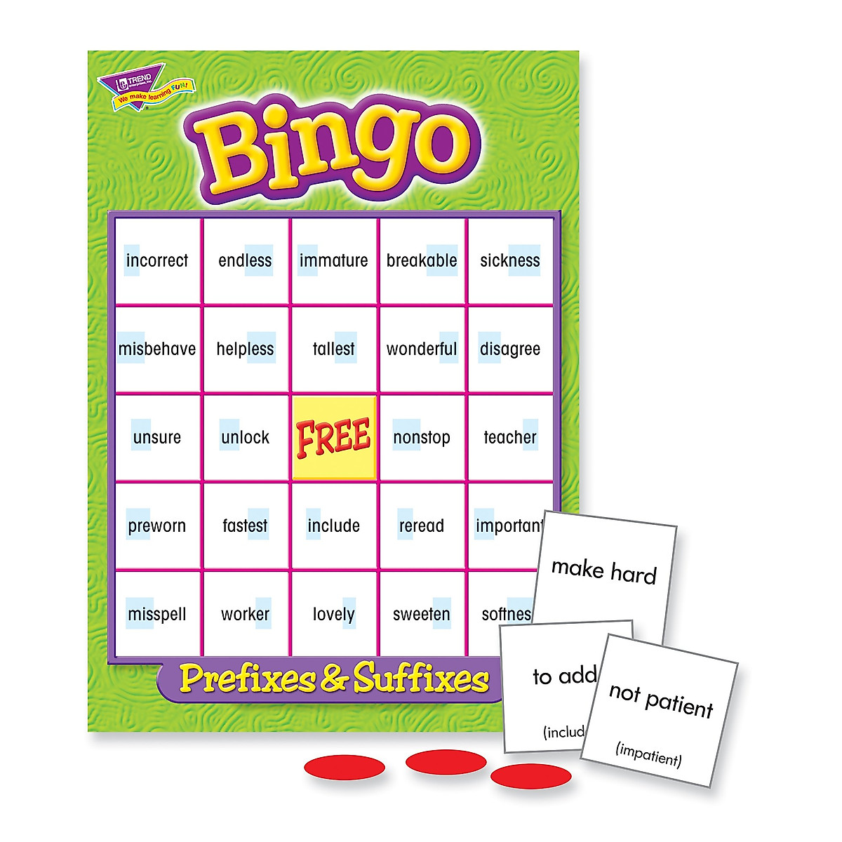 TREND ENTERPRISES: Prefixes & Suffixes Bingo Game, Exciting Way for Everyone to Learn, Play 8 Different Ways, Great for Classrooms and At Home, 2 to 36 Players, For Ages 8 and Up