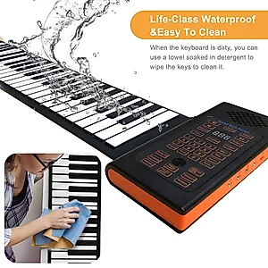 88 Keys Roll Up Piano with Pedal Upgraded Numeric Portable Piano Sticker Keyboard for Kids Beginner